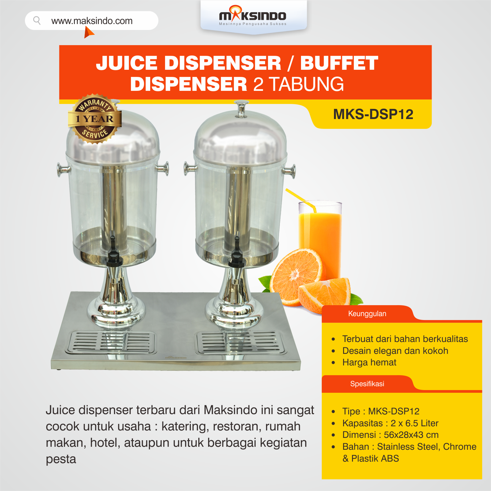 Juice Dispenser / Buffet Dispenser 2 Tabung - Toko Mesin Maksindo